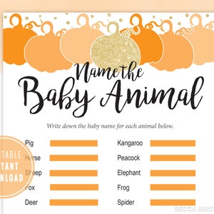 Name the Baby Animal -printable Baby Shower Game - Gender Neutral ...