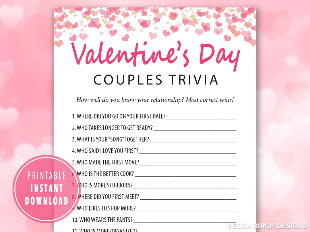 Couples Trivia Game | Valentine's Day Games for Couples | V-day Games ...