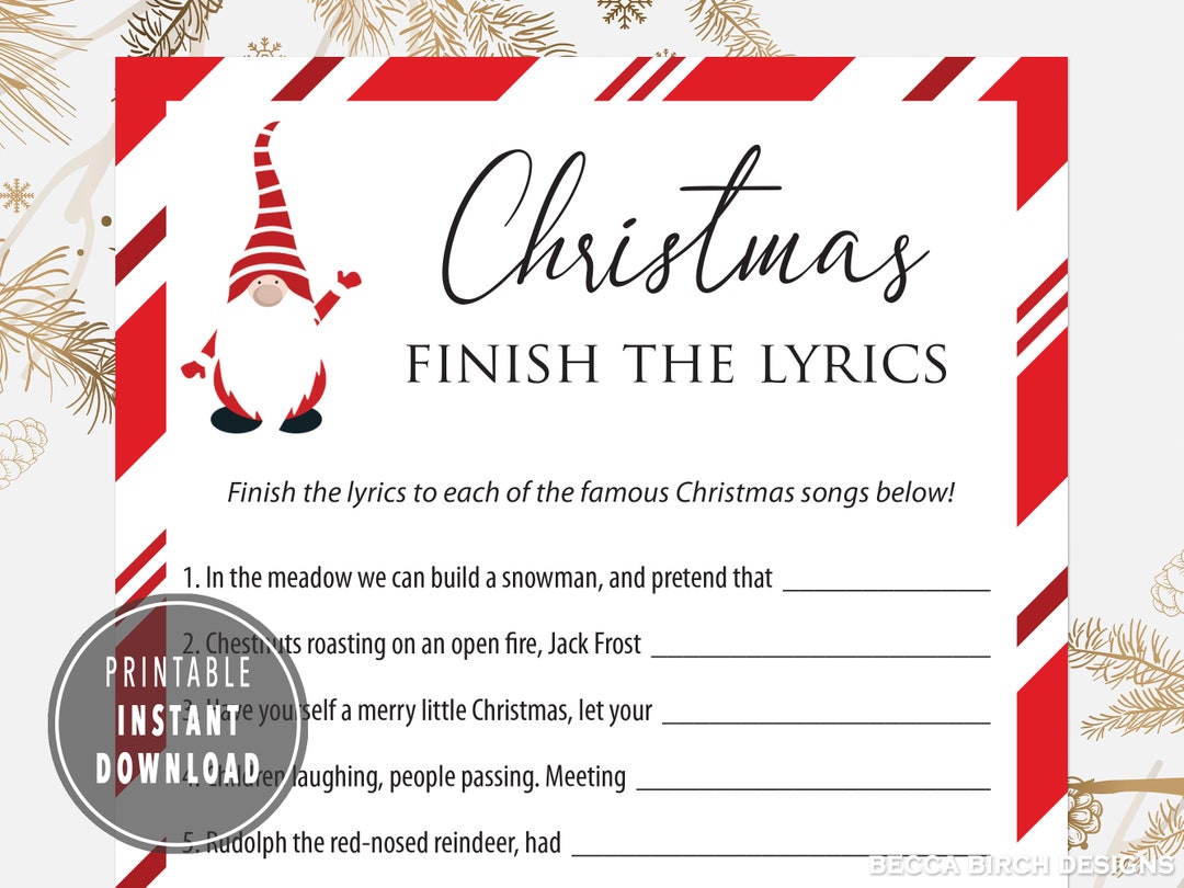 Christmas Music Trivia - Finish the Lyrics - Printable Game - Holiday ...