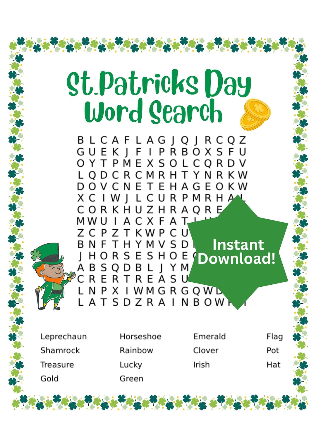 St. Patrick's Day Word Search, March Word Search, St. Patricks Day ...