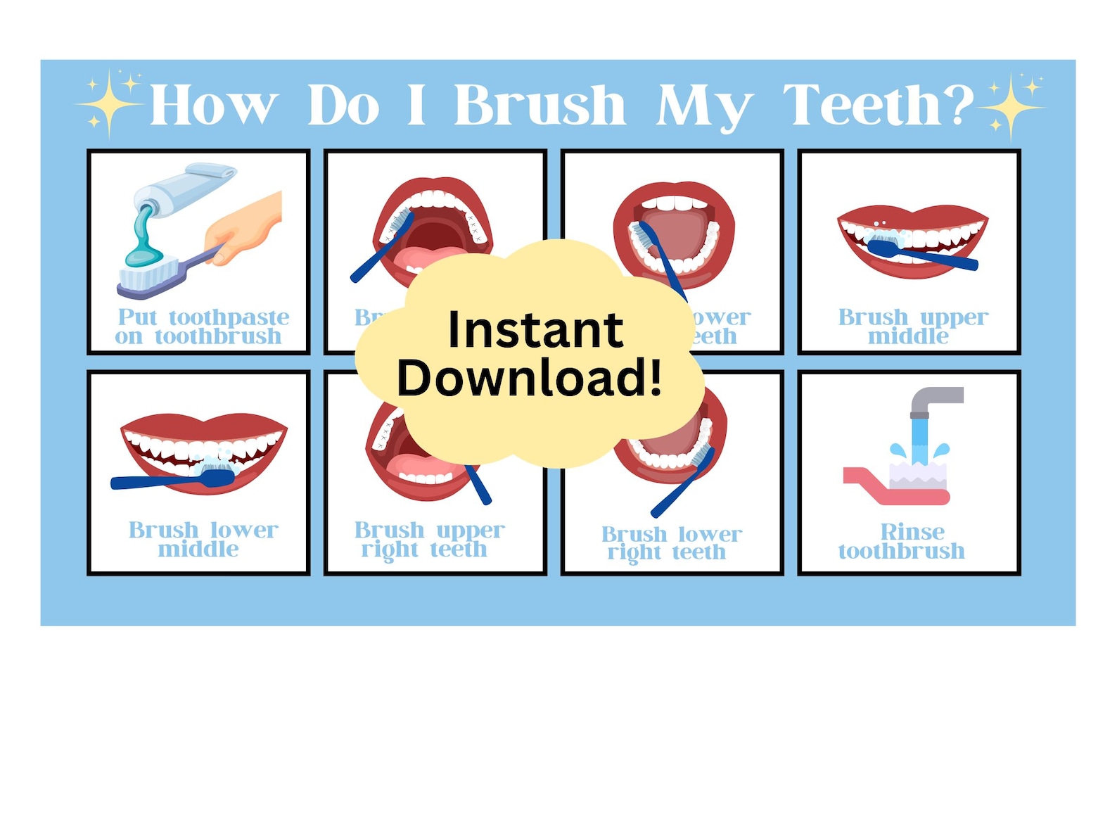 Brushing Teeth Step-by-step Guide, Pre-school Brush Teeth Visual - Etsy