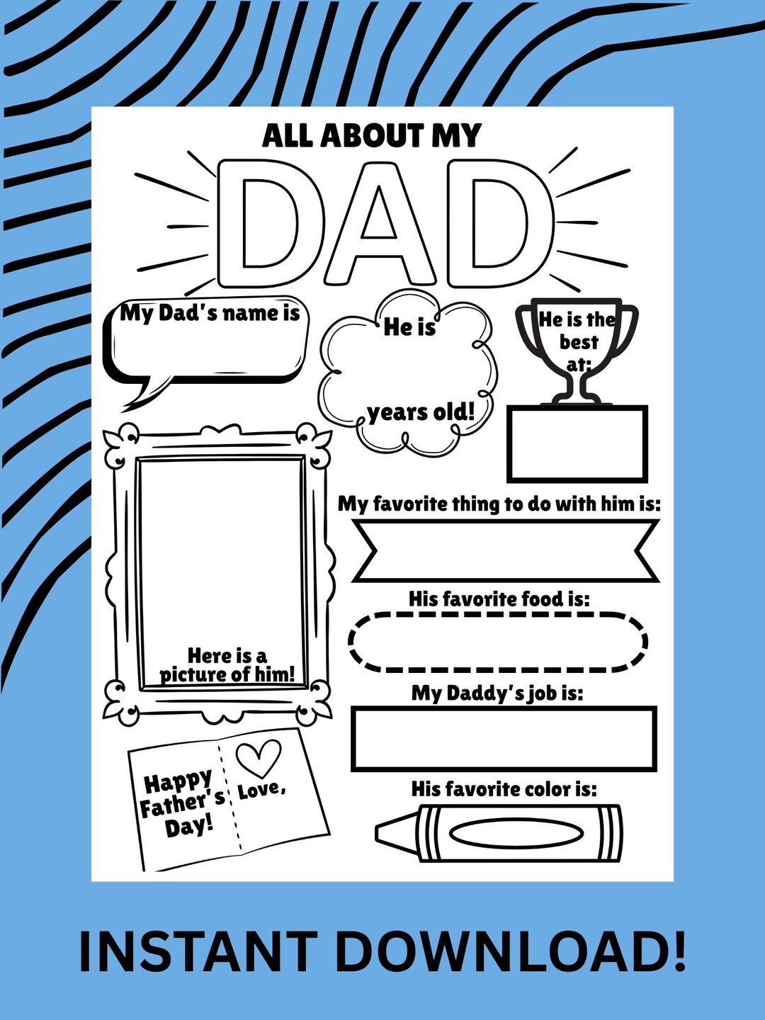 Father's Day Template, All About My Dad Template, DIY Father's Day ...