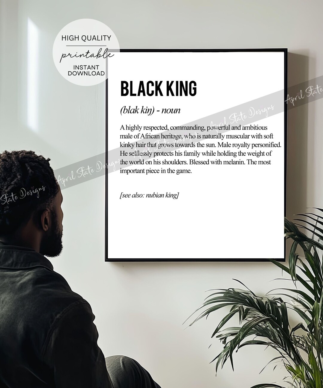 Black King Definition Printable Art - African-american Man Wall Art ...