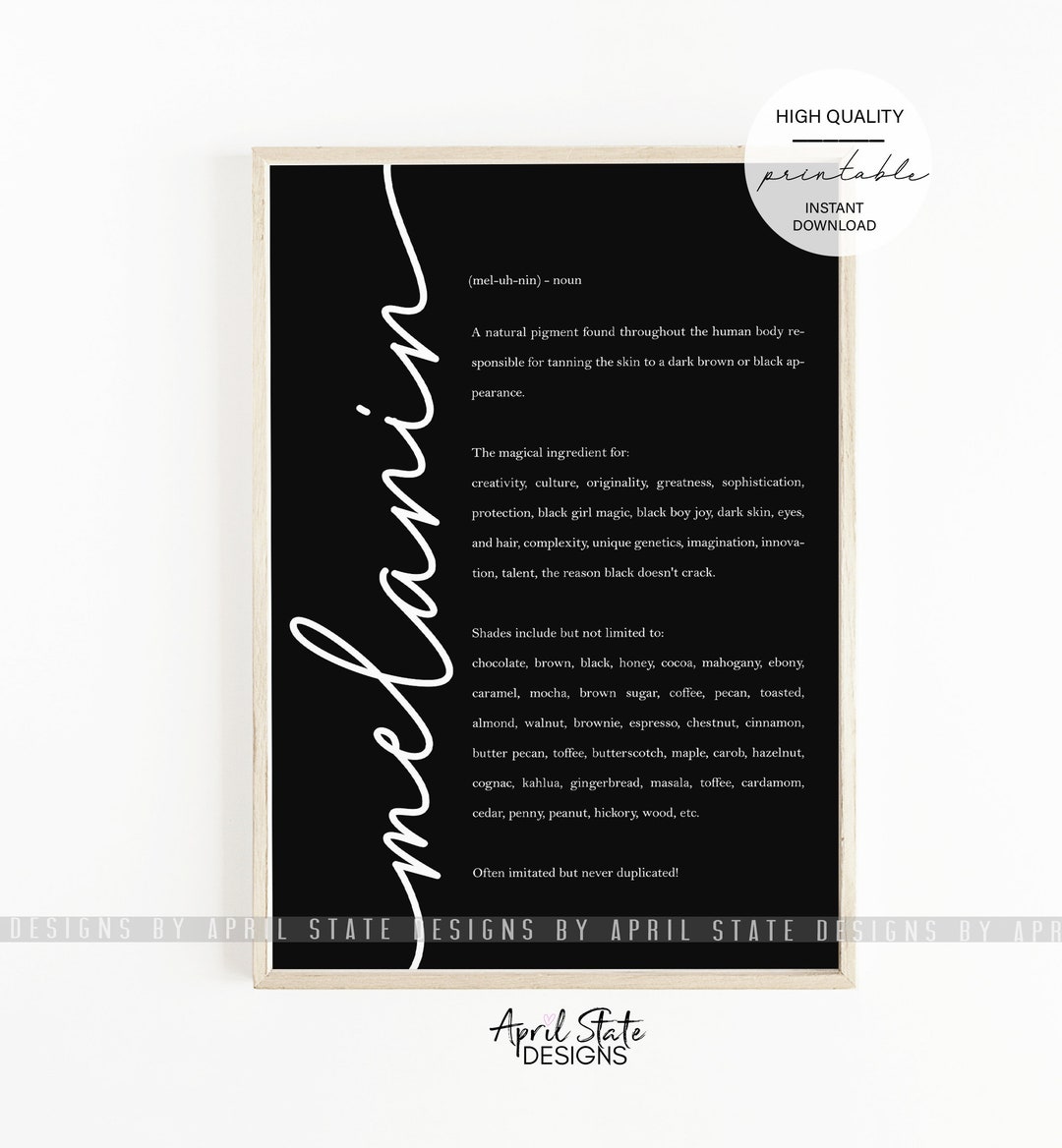 Melanin Definition Print, Digital Download Art, Black African American ...
