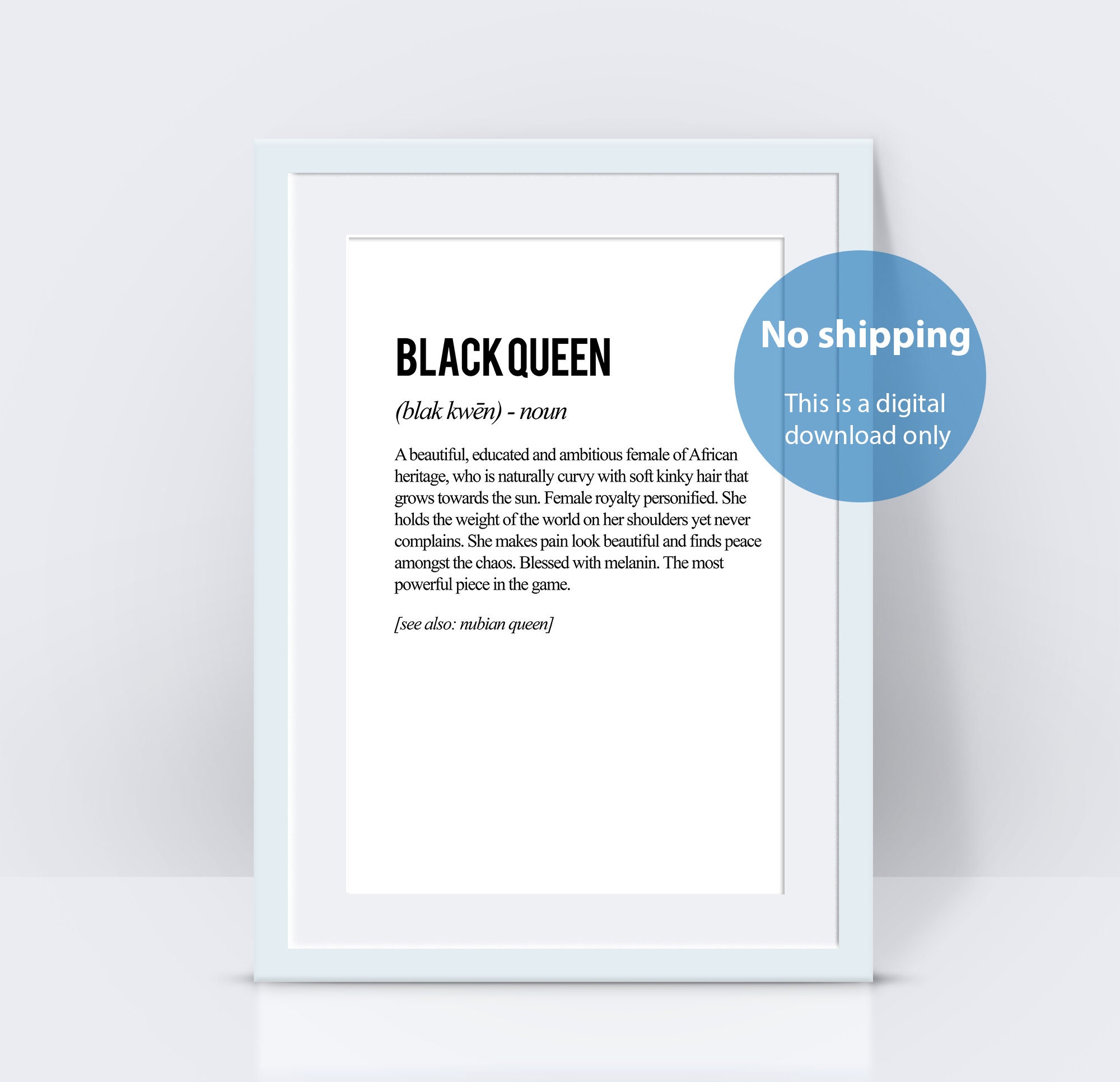 Black Queen Definition Print Melanin Queen Typographic Art | Etsy