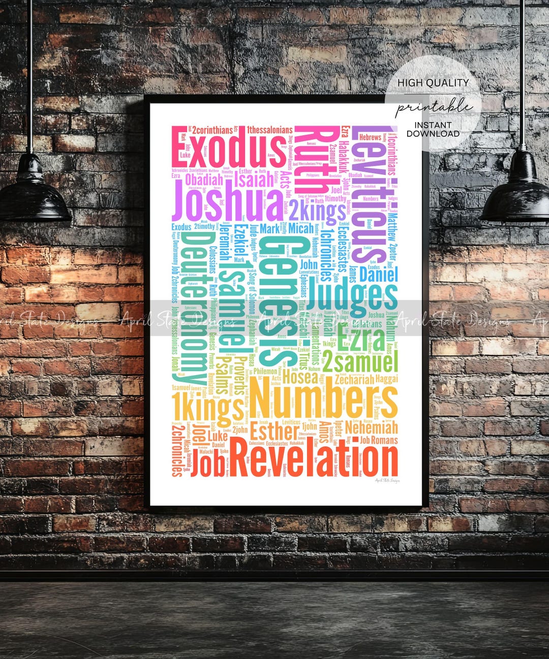 Colorful Bible Books Word Printable Art - Christian Scripture ...