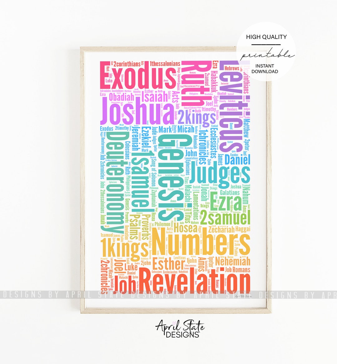 Books of the Bible, Printable Art, Digital Download, Religion, Colorful ...