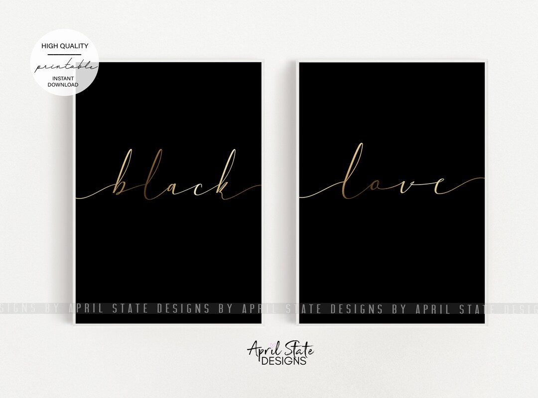 Black Love Print, Cursive, Typography Print, Faux Gold Foil, Heritage ...