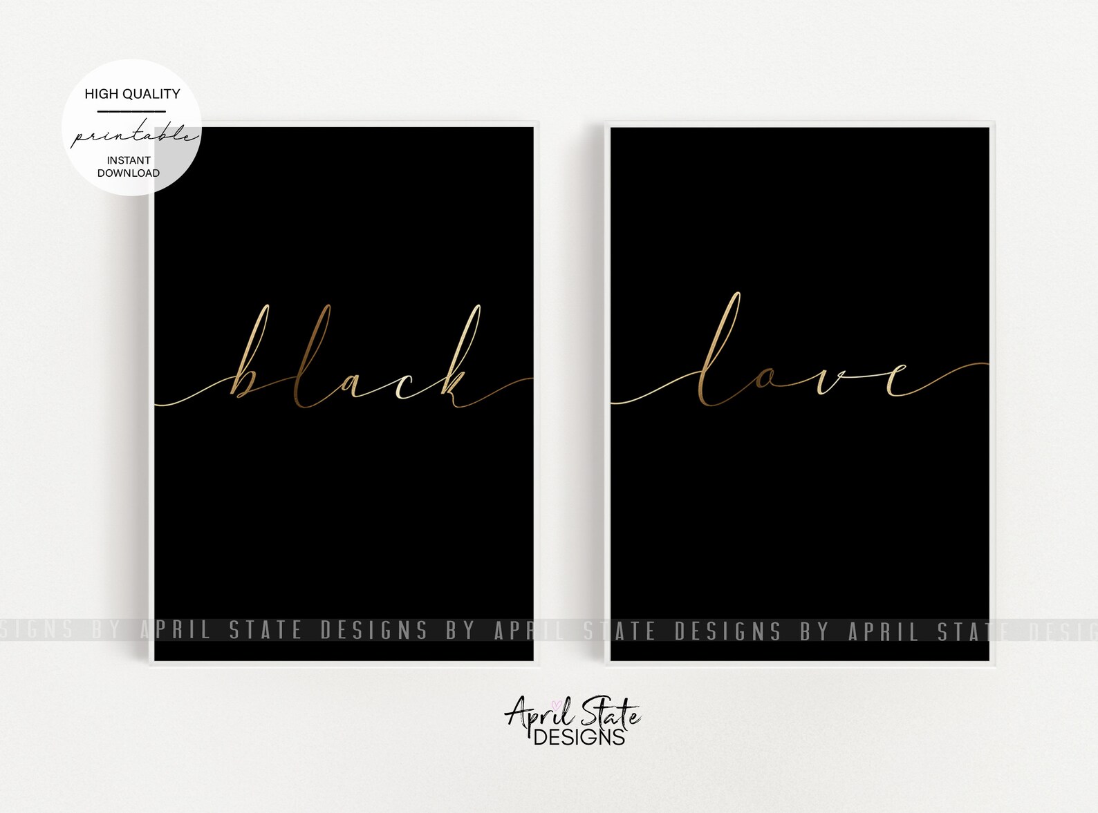 Black Love Print Cursive Typography Print Faux Gold Foil - Etsy