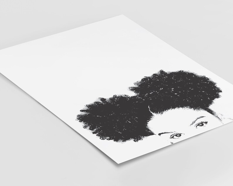 Black Woman Afro Puffs Print Printable Art Natural Hair | Etsy