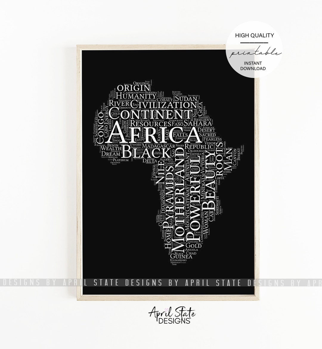 Africa Map, Printable, Typography Word Art, Continent Art, African ...