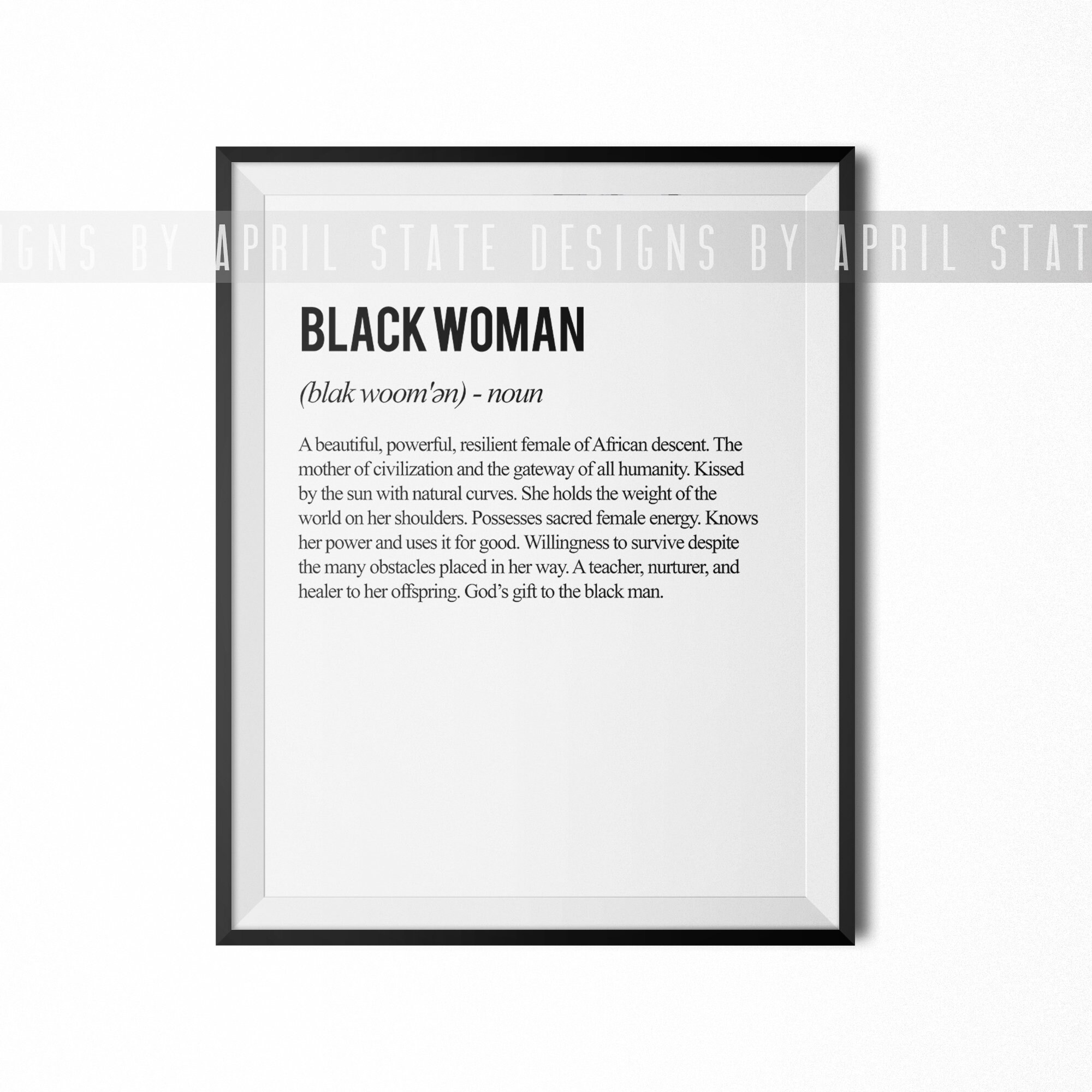 Black Woman Definition Print Melanin Female Typographic Art - Etsy