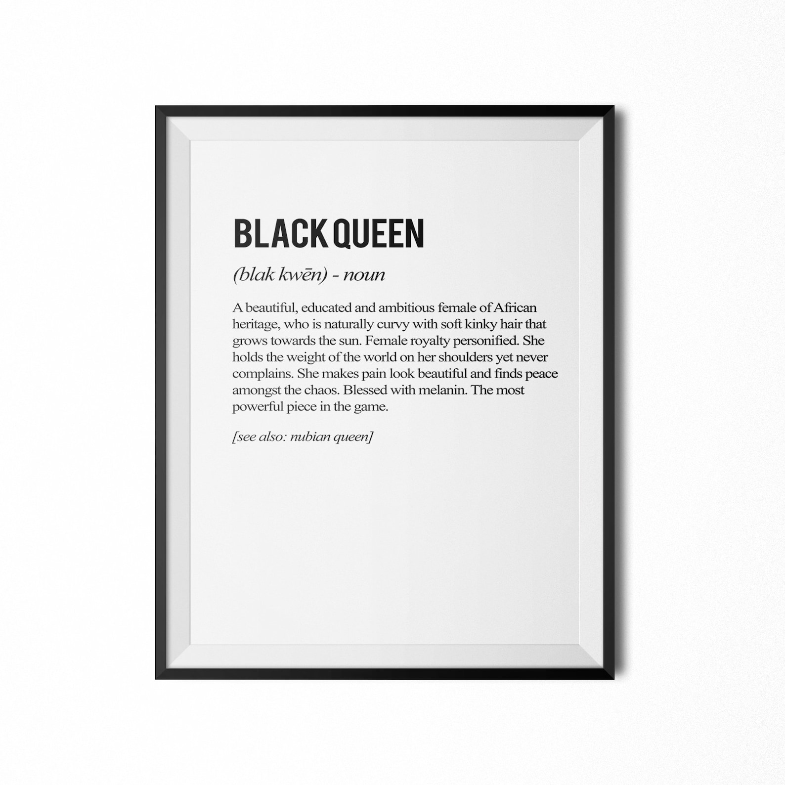 Black Queen Definition Print Melanin Queen Typographic Art - Etsy