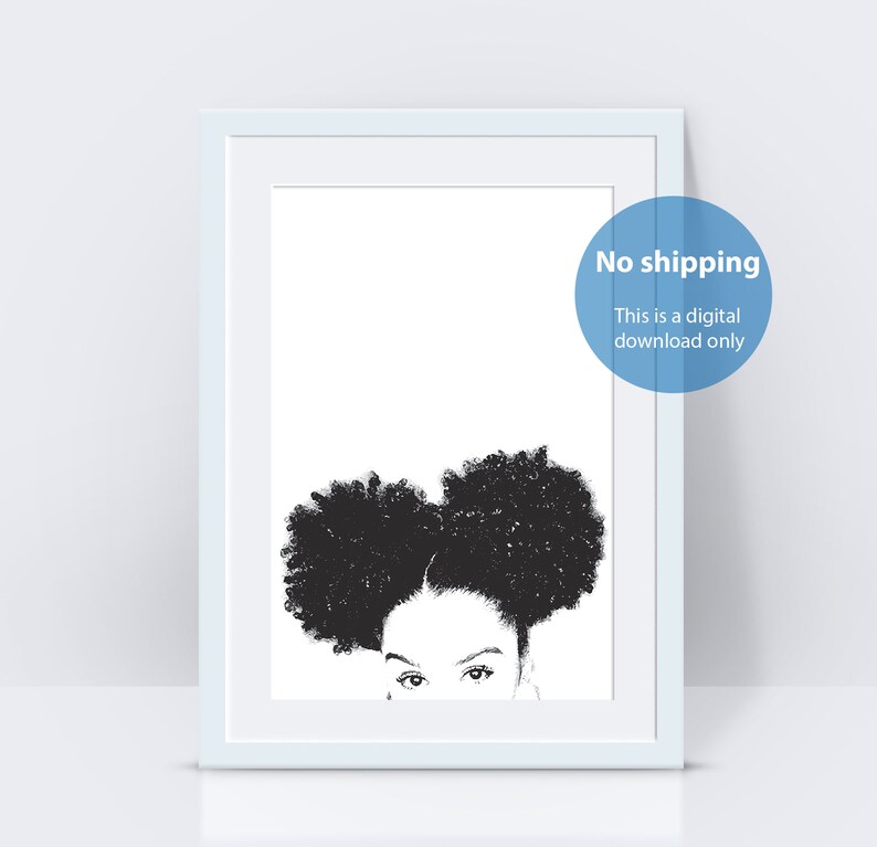 Black Woman Afro Puffs Print Printable Art Natural Hair | Etsy