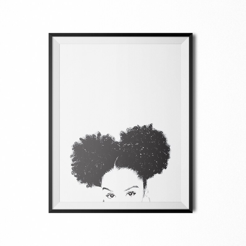 Black woman afro puffs Print Printable Art Natural Hair | Etsy
