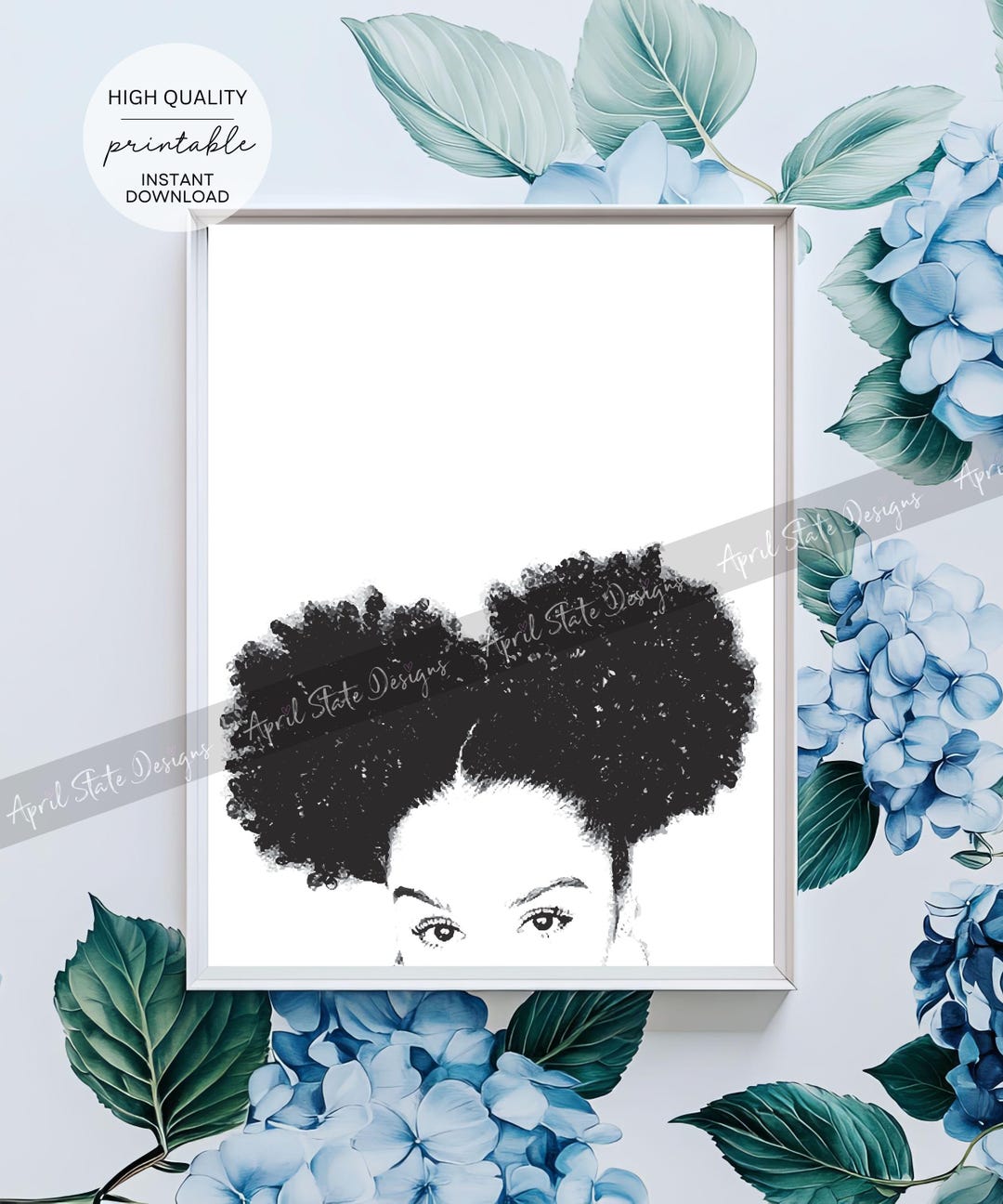 Black Girl Afro Puff Printable Art - Curly Natural Hair Wall Art ...