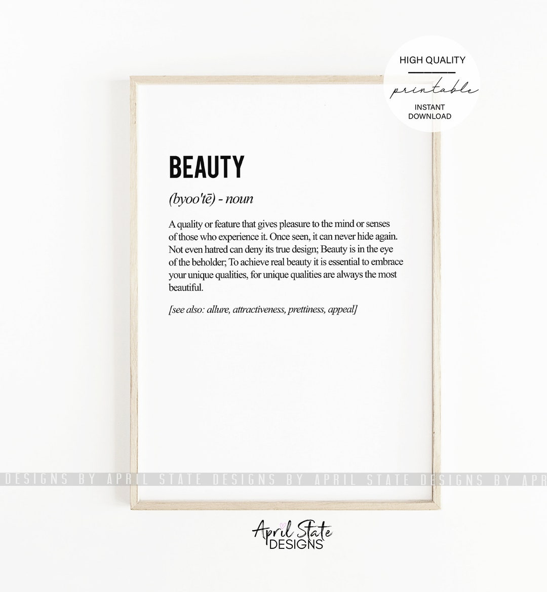 Beauty Definition Print, Gorgeous Wall Art, Powder Room Print, Vanity ...