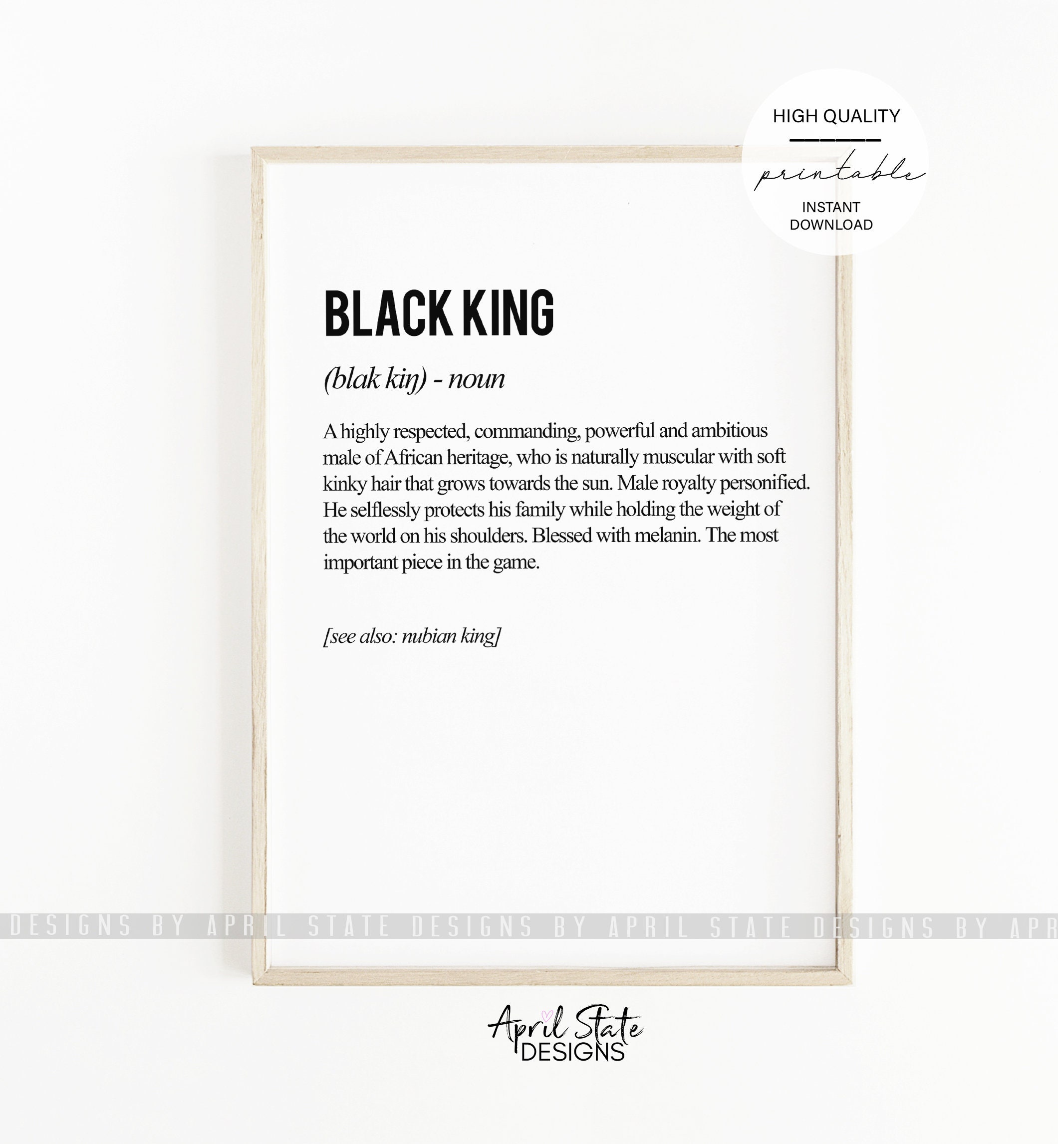 Black King Definition Print Art Print Black Fathers Matter | Etsy