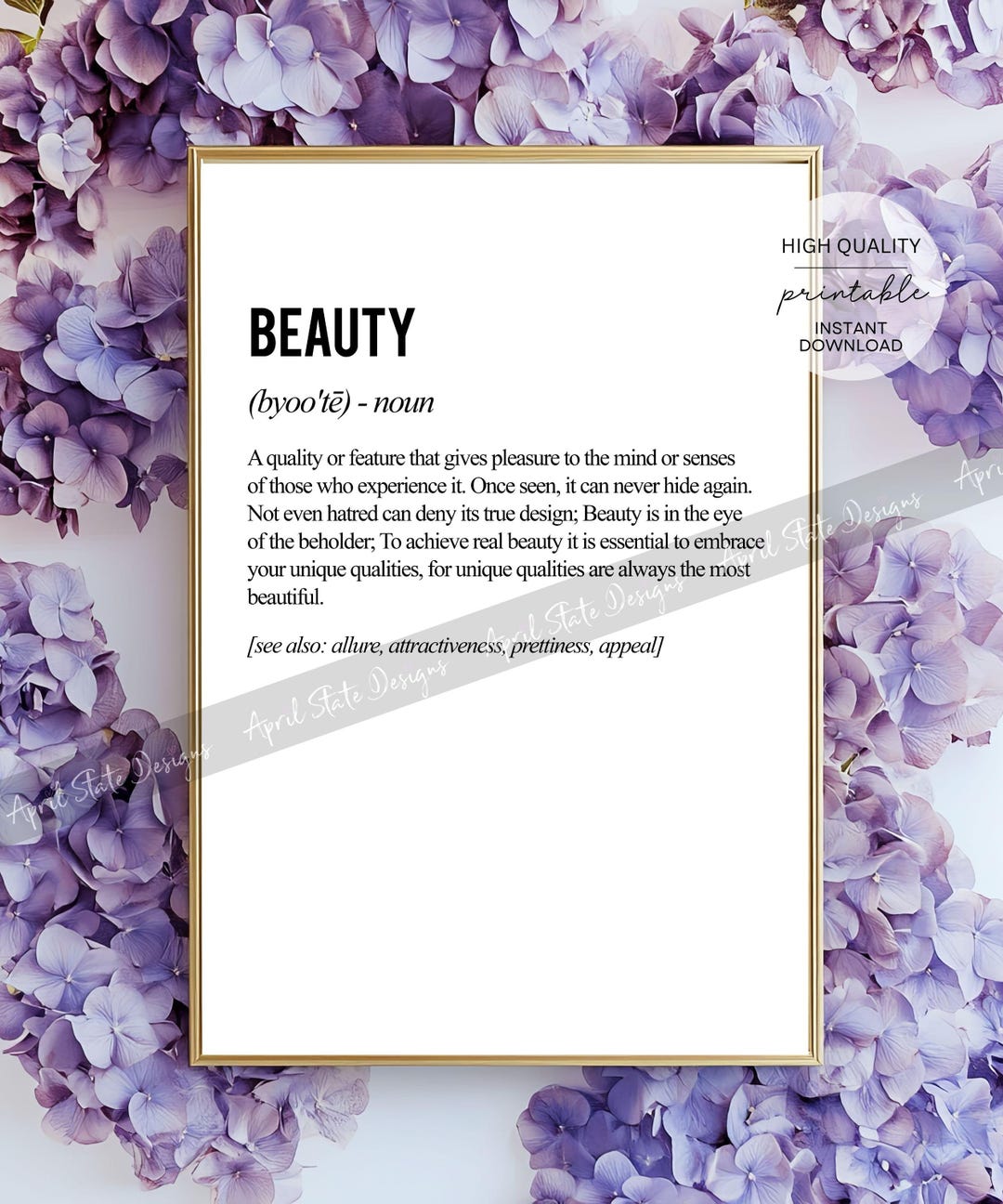 Beauty Definition Printable Art - Gorgeous Minimalist Typography Vanity ...