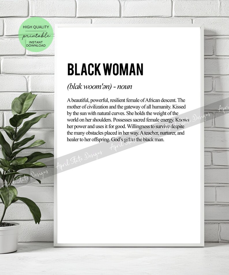 Black Woman Definition Printable Art - Black African-american Melanin ...