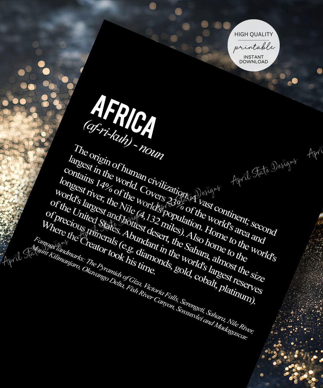 Africa Definition Typography Printable Art - Minimalist Cultural ...