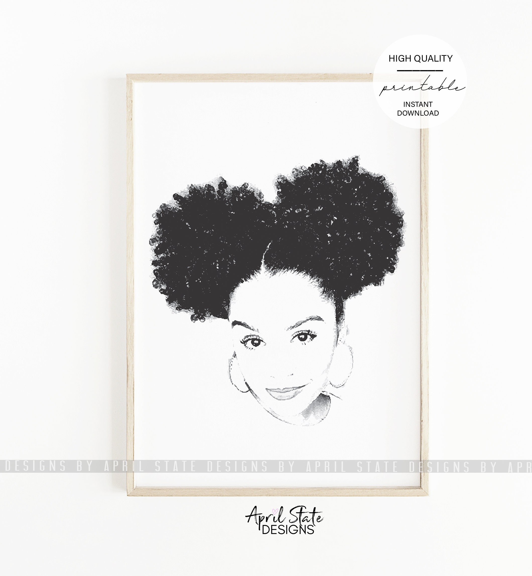 Black Woman Afro Puffs Printable Digital File Biracial Natural - Etsy