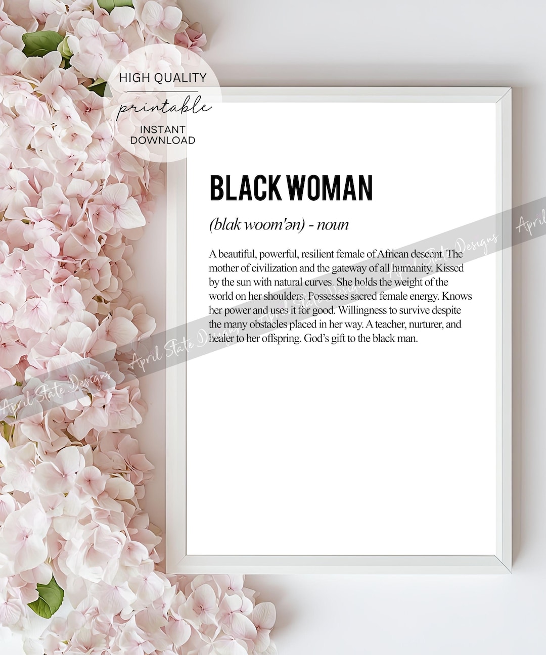 Black Woman Definition Typography Printable Art - Empowering African ...