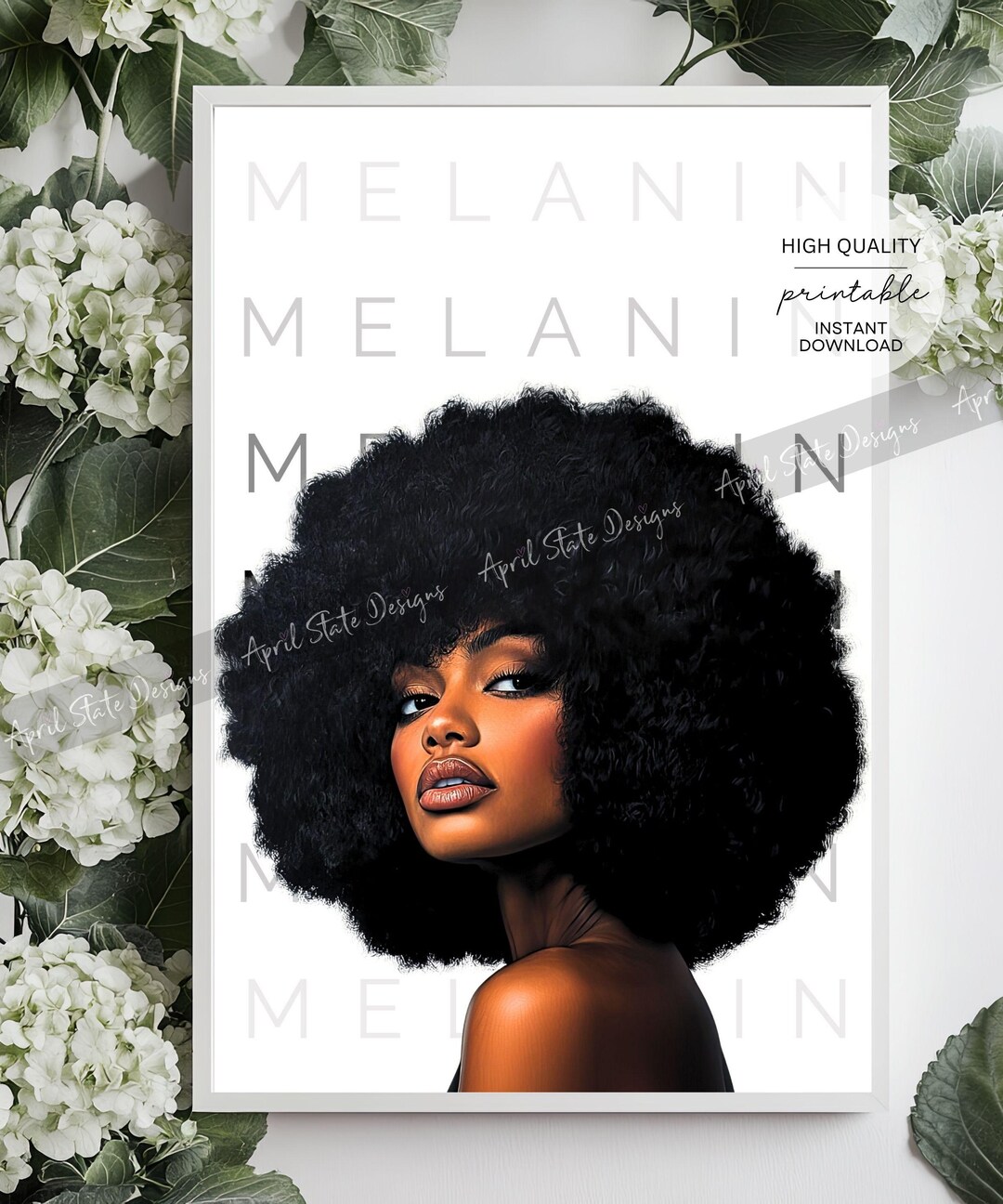 Melanin Afro Queen Printable Art - Black African American Woman Wall ...