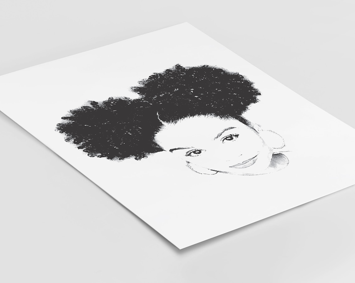 Black Woman Afro Puffs Printable Digital File Biracial Natural - Etsy