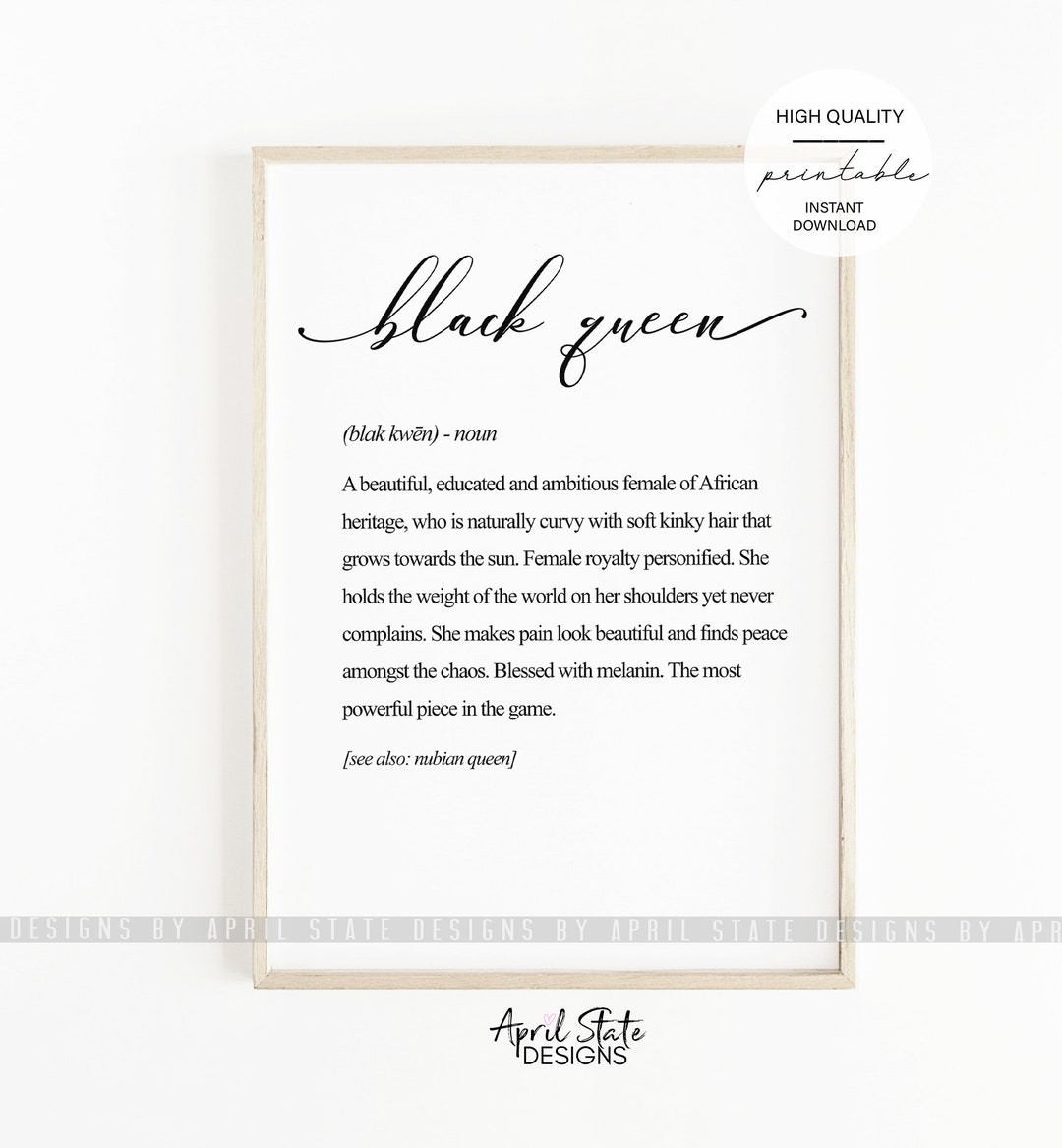 Black Queen Cursive Definition Art Print Melanin Woman - Etsy
