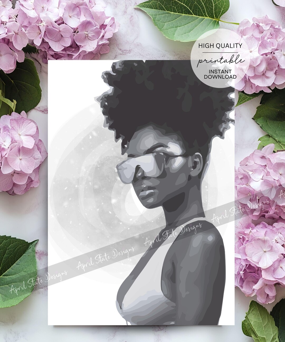 Stylish Black Woman Afro Printable Art - African-american Black Female ...