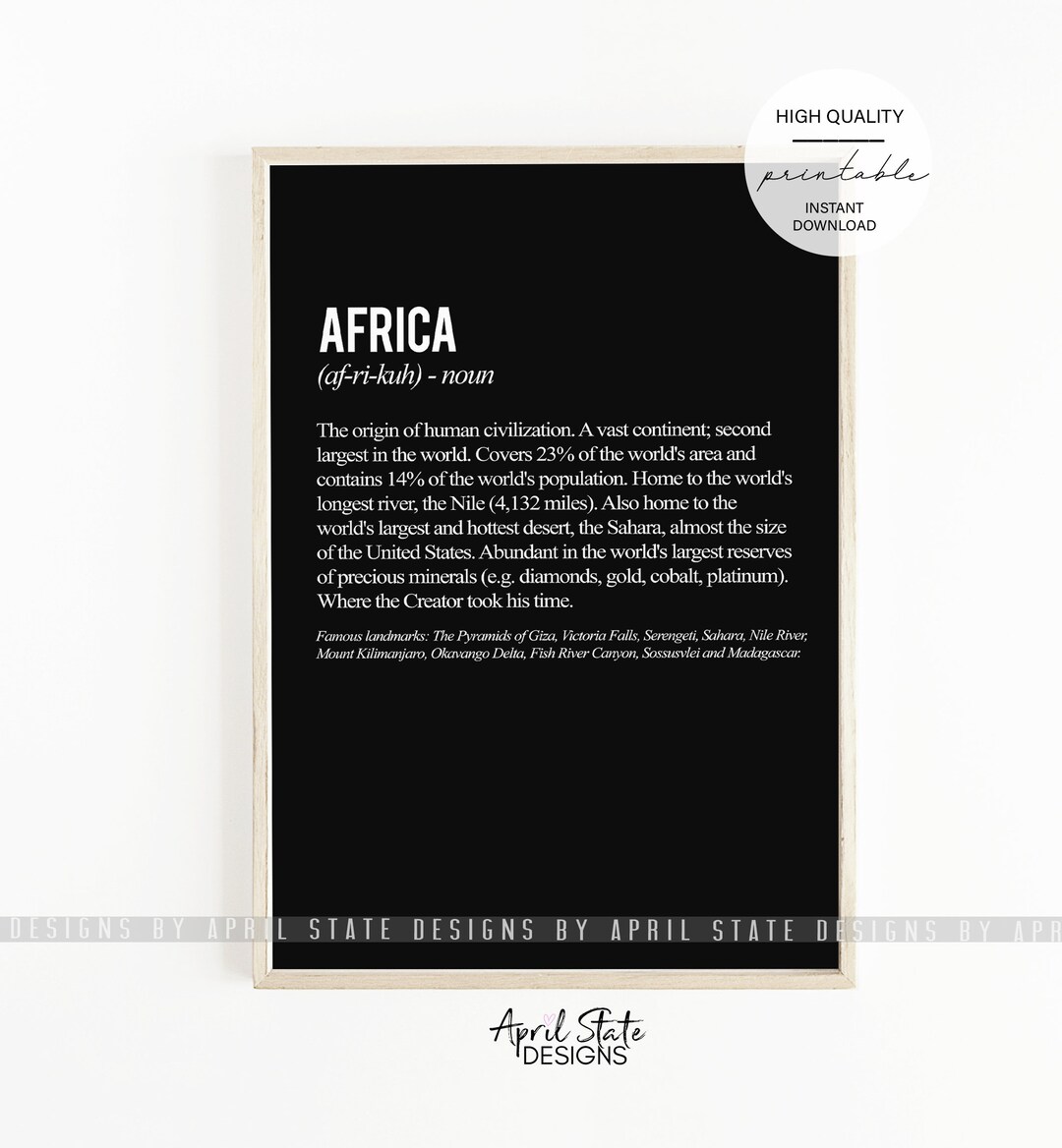 Africa Definition Print, African Wall Decor, African Decor, African ...