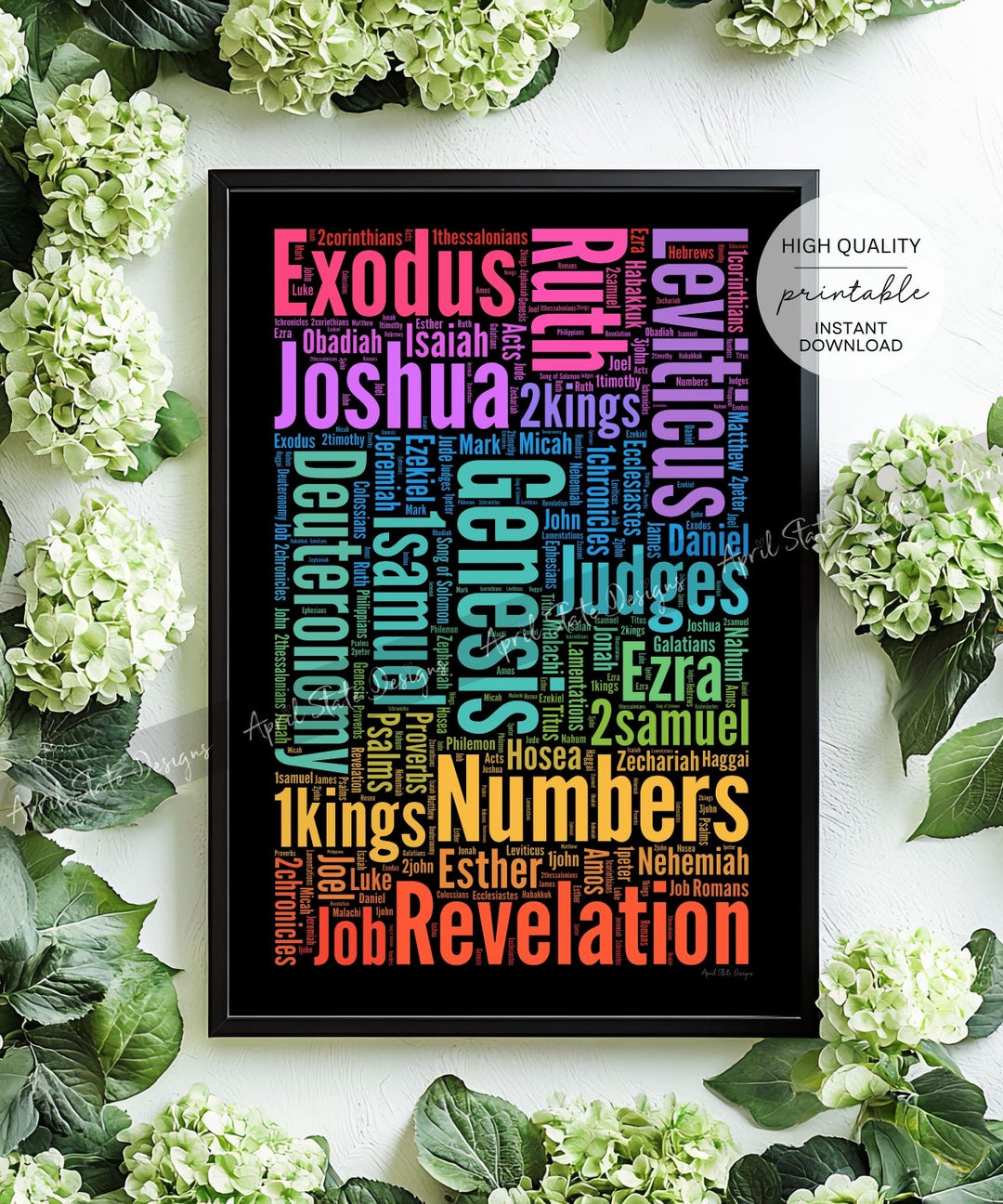 Colorful Books of the Bible Printable Word Art - Christian Scripture ...