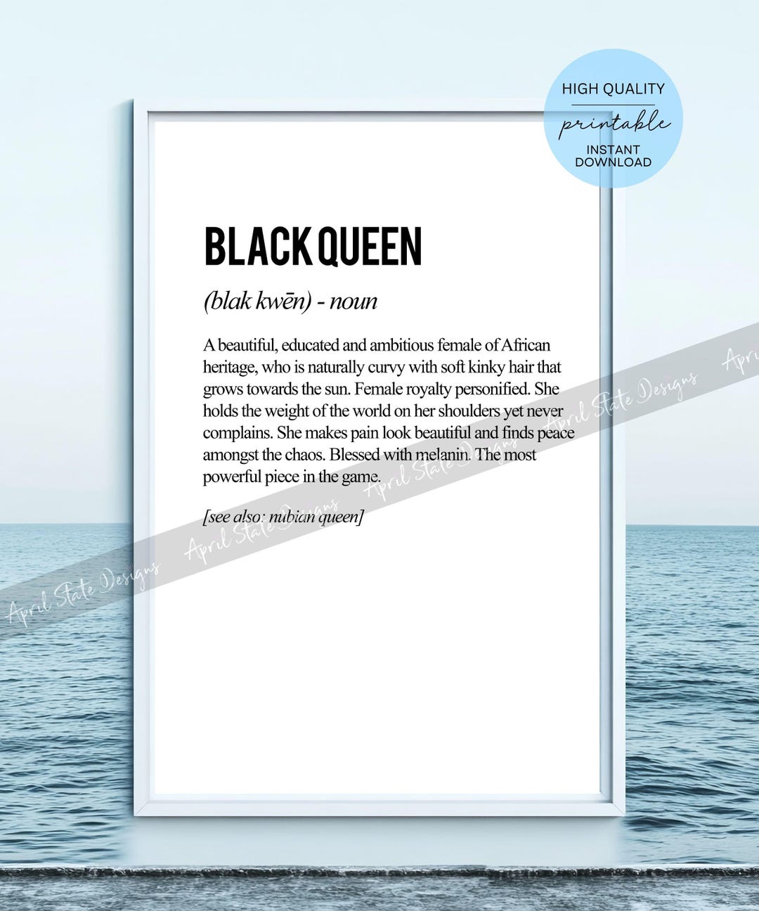 Black Queen Definition Printable Art - Melanin Queen Typography Wall ...
