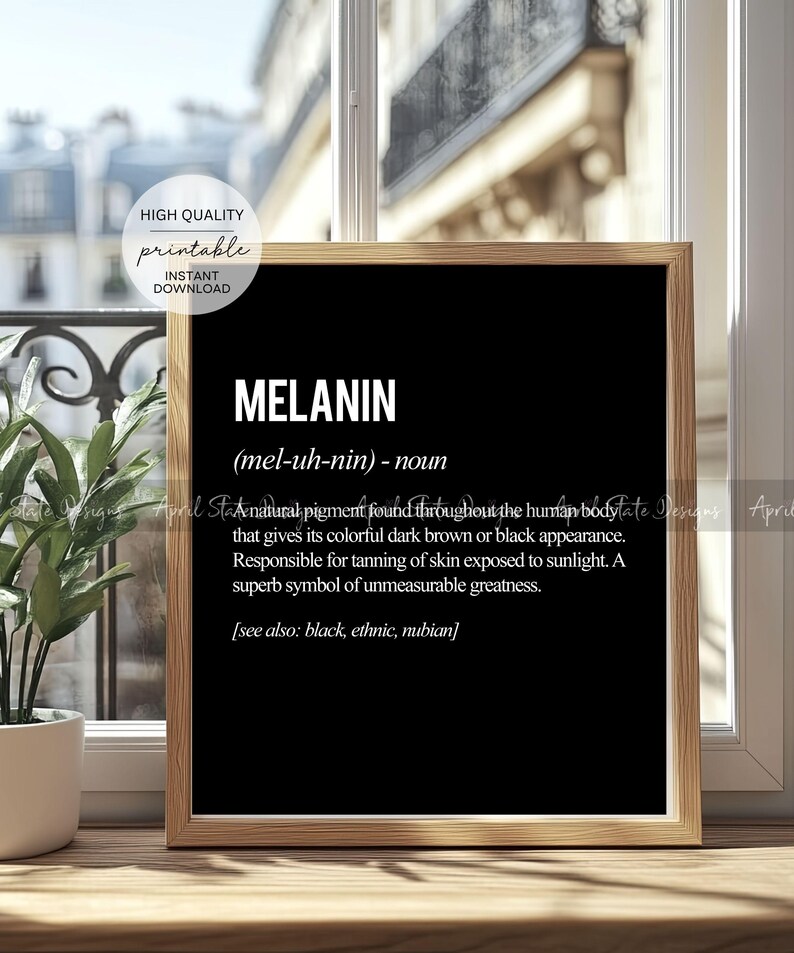 Melanin Definition Printable Art - Black African American Wall Art ...