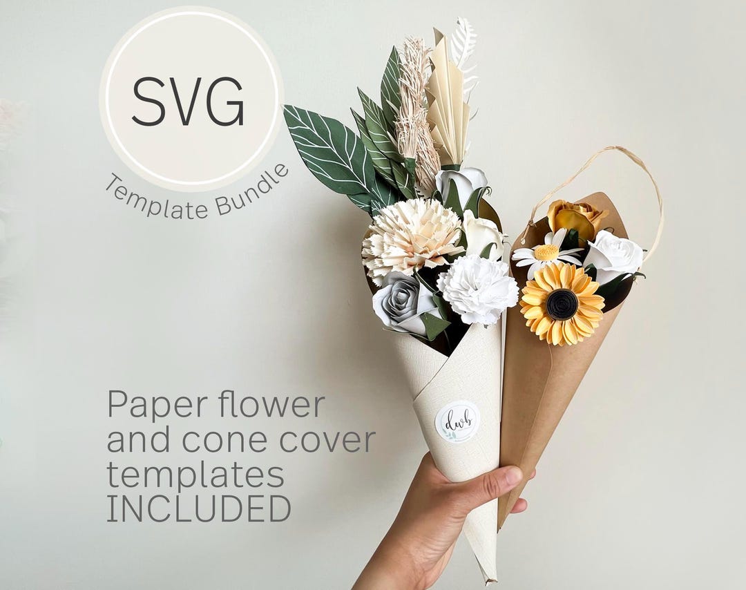 Paper Cone Bouquet Template Bundle DIY Paper Blooms for Weddings and ...