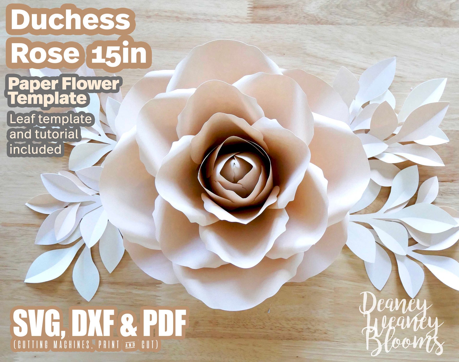 15 Inchess Paper Flower Duchess Rose Template SVG DXF & PDF - Etsy