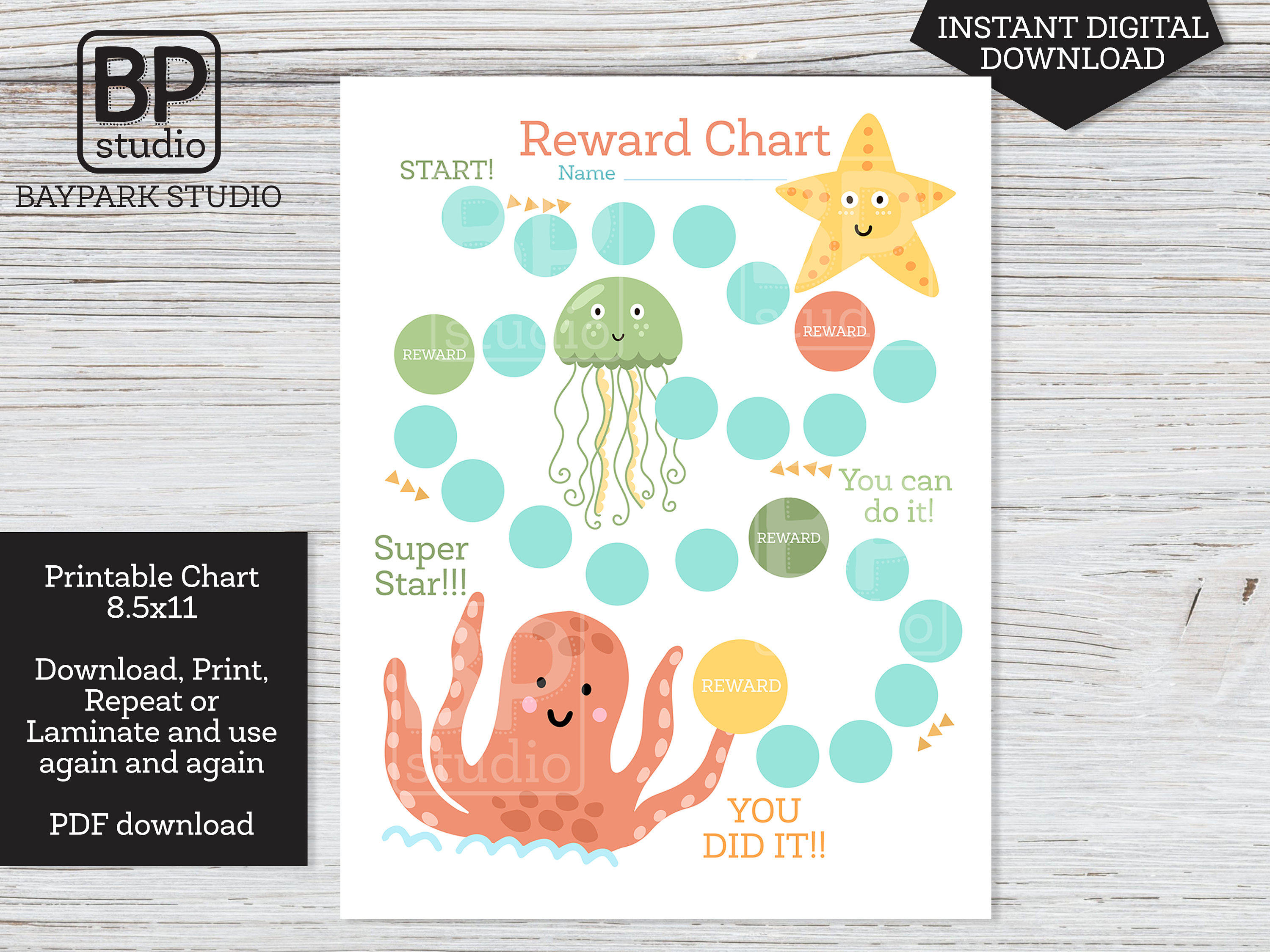 Kids Reward Chart, Under the Sea Children's Sticker Chart, Pottery ...