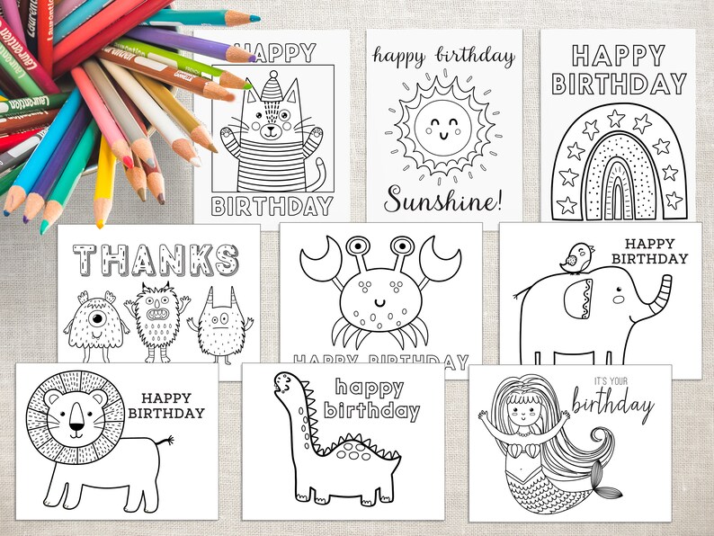 Coloring Birthday Cards 16 Printable Cards Toddler Birthday - Etsy