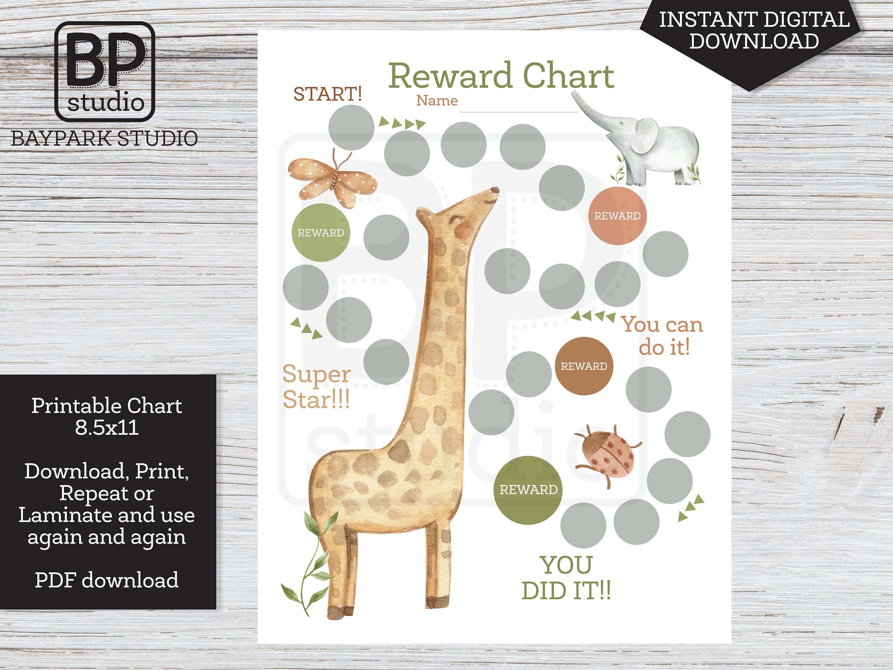 Kids Reward Chart, Giraffe and Elephant Children's Sticker Chart ...