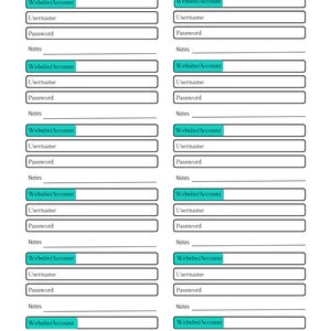Account and Password Tracker, Bank Account Information Sheet, Credit ...