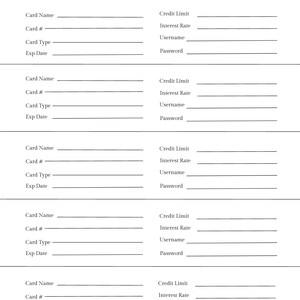 Account and Password Tracker, Bank Account Information Sheet, Credit ...