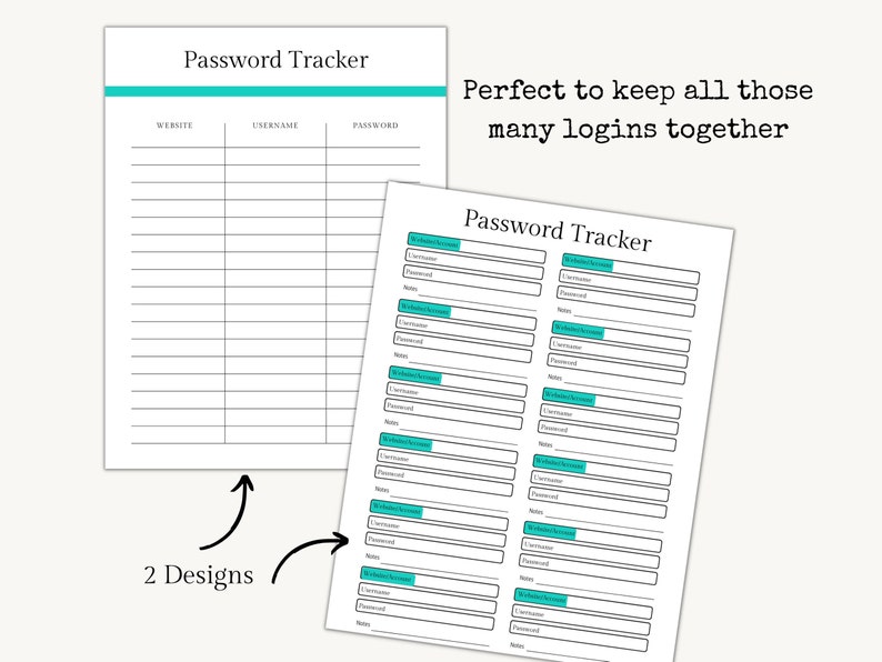 Account and Password Tracker, Bank Account Information Sheet, Credit ...