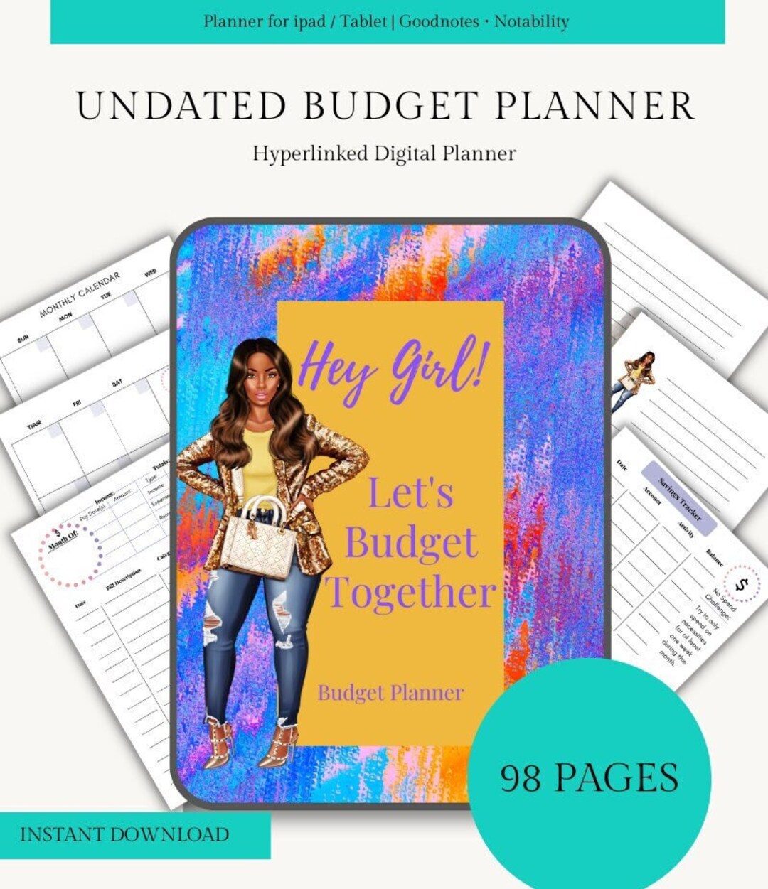 Undated Digital Budget Planner for Women, Hyperlinked Goodnotes Planner ...