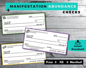 Manifesting Checks// Abundance Checks// Law of Attraction - Etsy