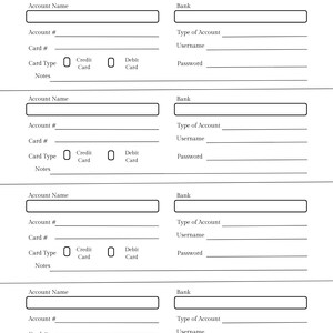 Account and Password Tracker, Bank Account Information Sheet, Credit ...