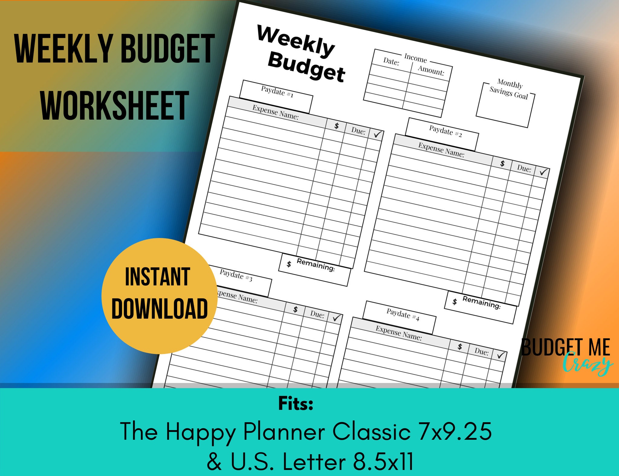Weekly Budget Printable, Digital Budget Template, Weekly Paycheck ...