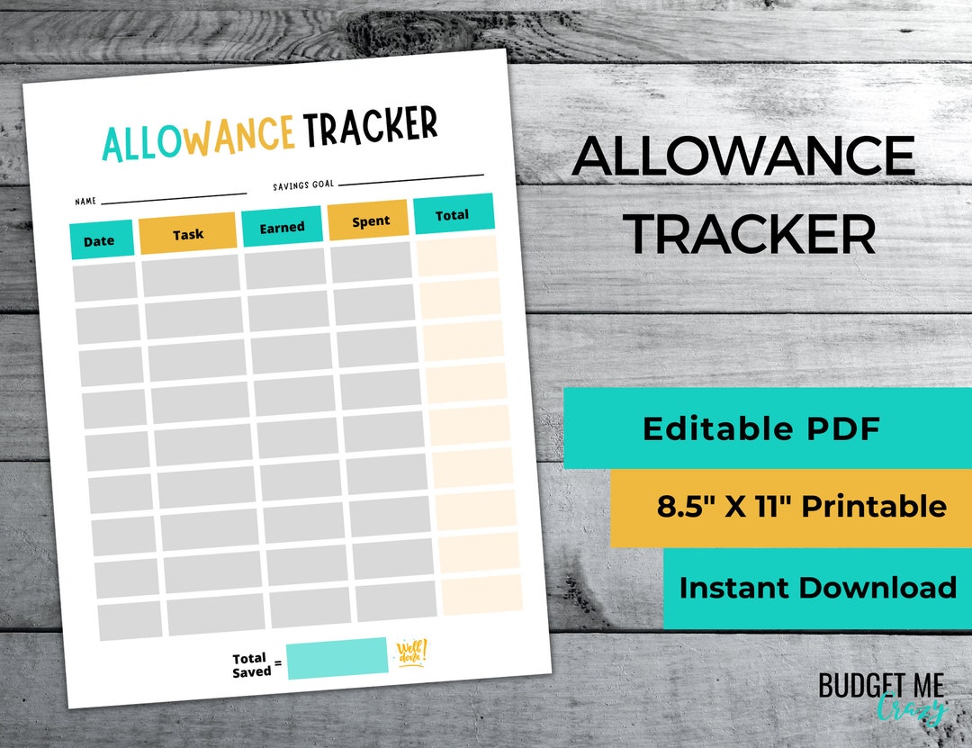 Editable PDF Allowance Tracker, Chore Tracker, Savings Challenge, Kid's ...