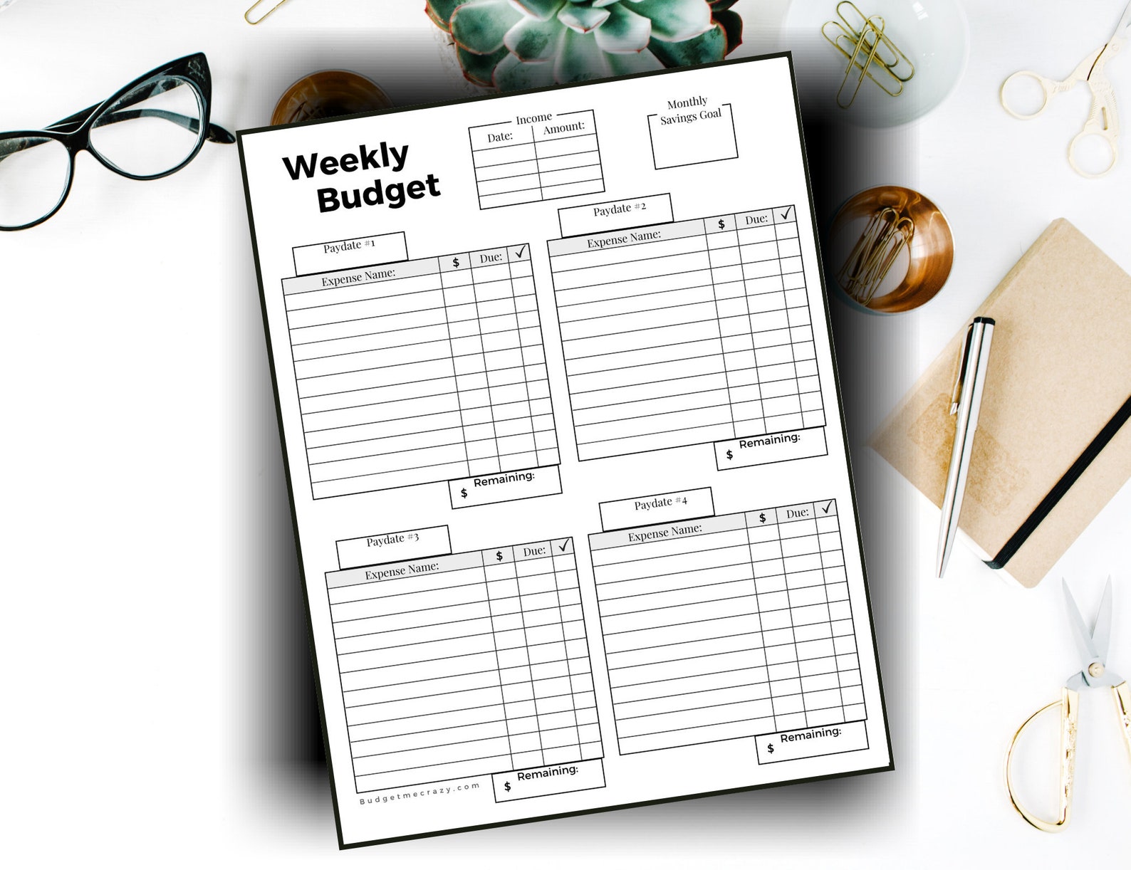 Weekly Budget Printable, Digital Budget Template, Weekly Paycheck ...