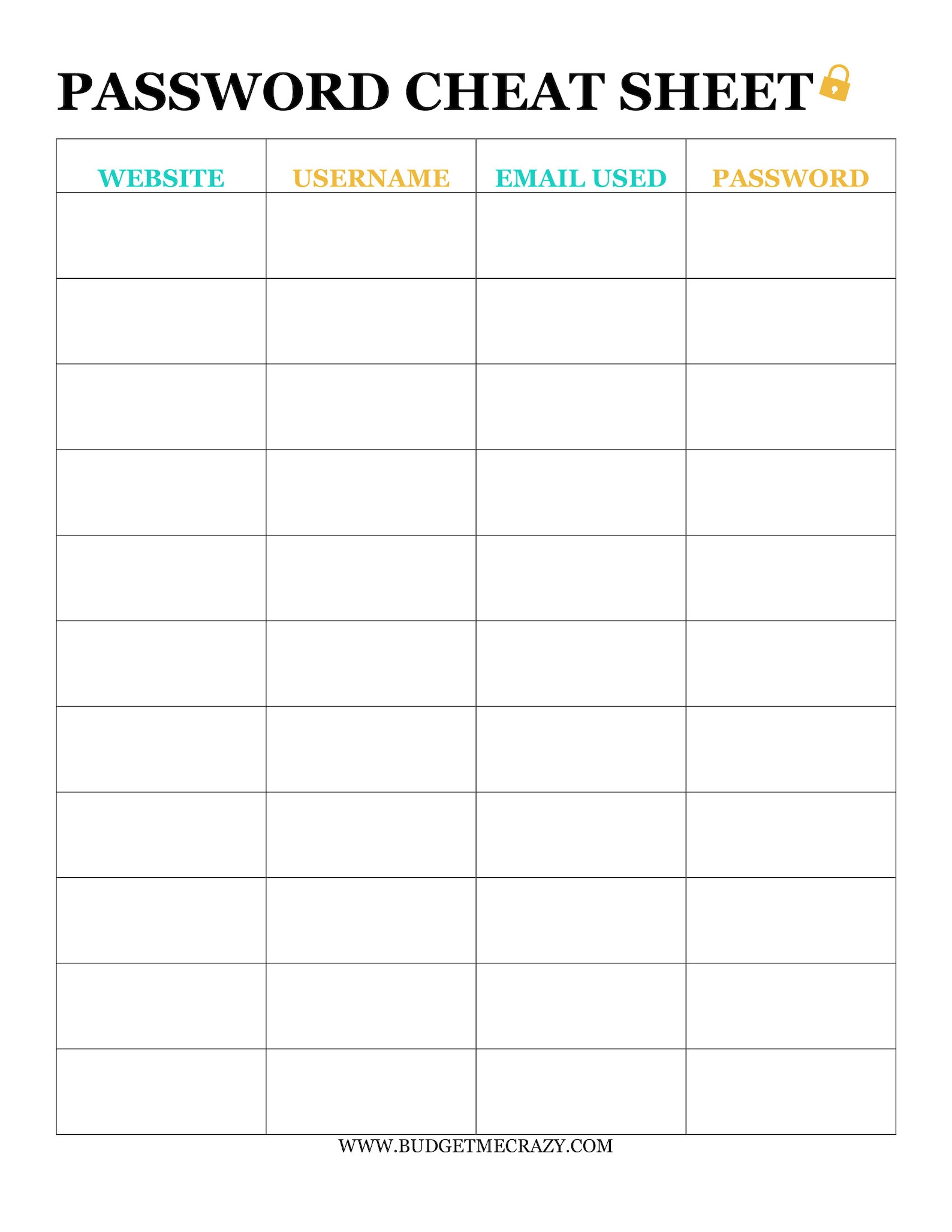 Lists & Log Printables, Bank Account Information Sheet, Credit Card ...